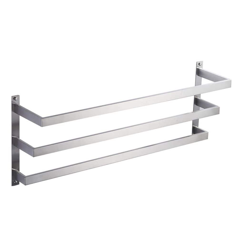 WOWOW 32 in. Stainless Steel Wall Mounted Triple Towel Rack in Brushed Nickel 410283-32 - The ...