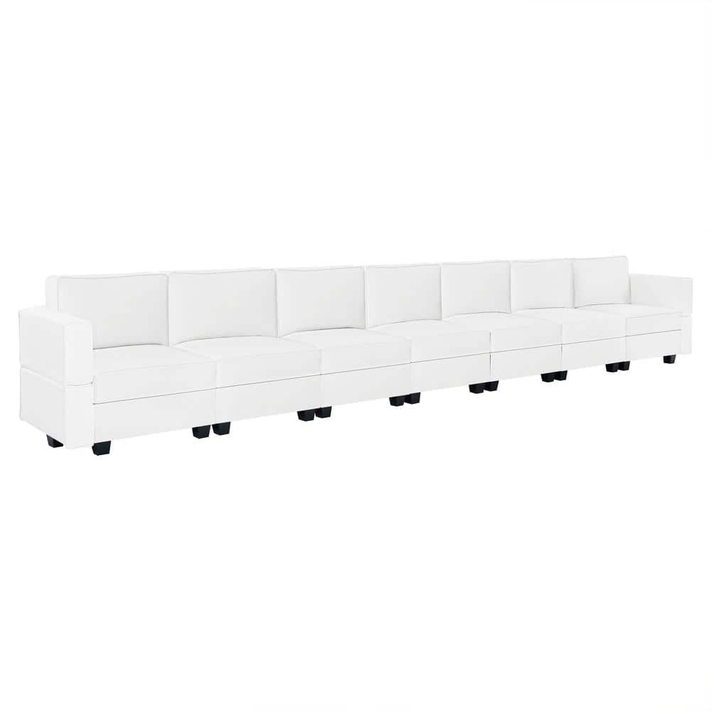 HOMESTOCK 112.8 in. W Faux Leather 7-Seater Living Room Modular ...