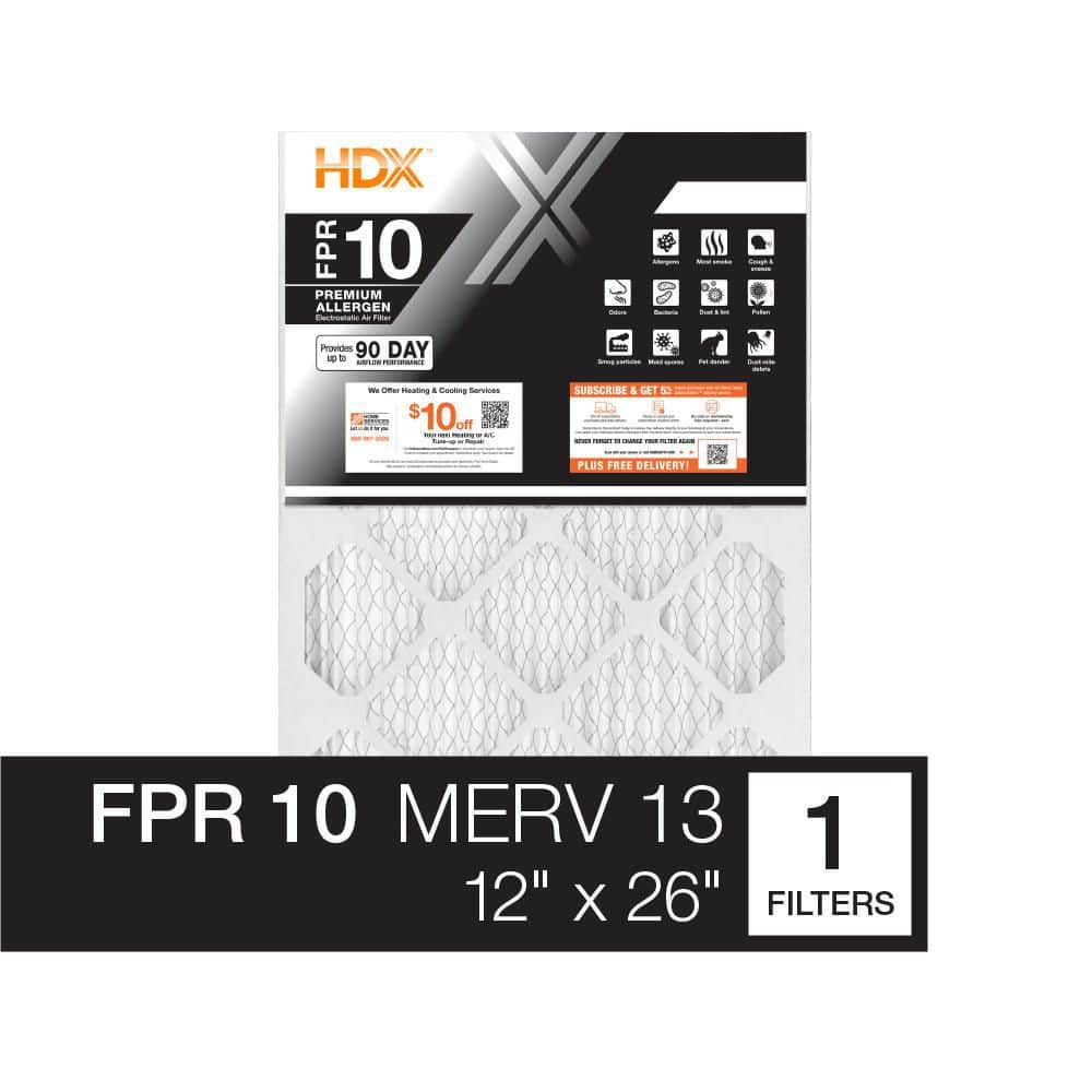 HDX 12 in. x 26 in. x 1 in. Premium Pleated Air Filter FPR-10,MERV-13 ...