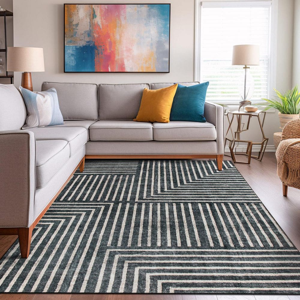 World Rug Gallery Distressed Bohemian Stripes Washable Non Slip