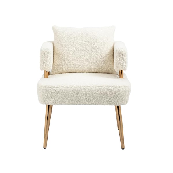 HOMEFUN Modern Upholstered White Teddy Fabric Accent Chair with Arms ...