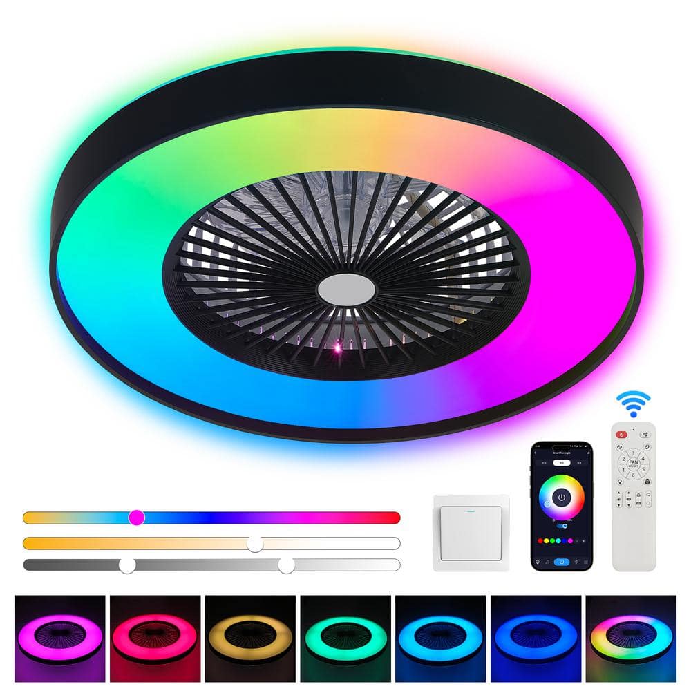 Oaks Aura 23.2 in. Indoor Modern Black Smart Ceiling Fan with RGB LED ...