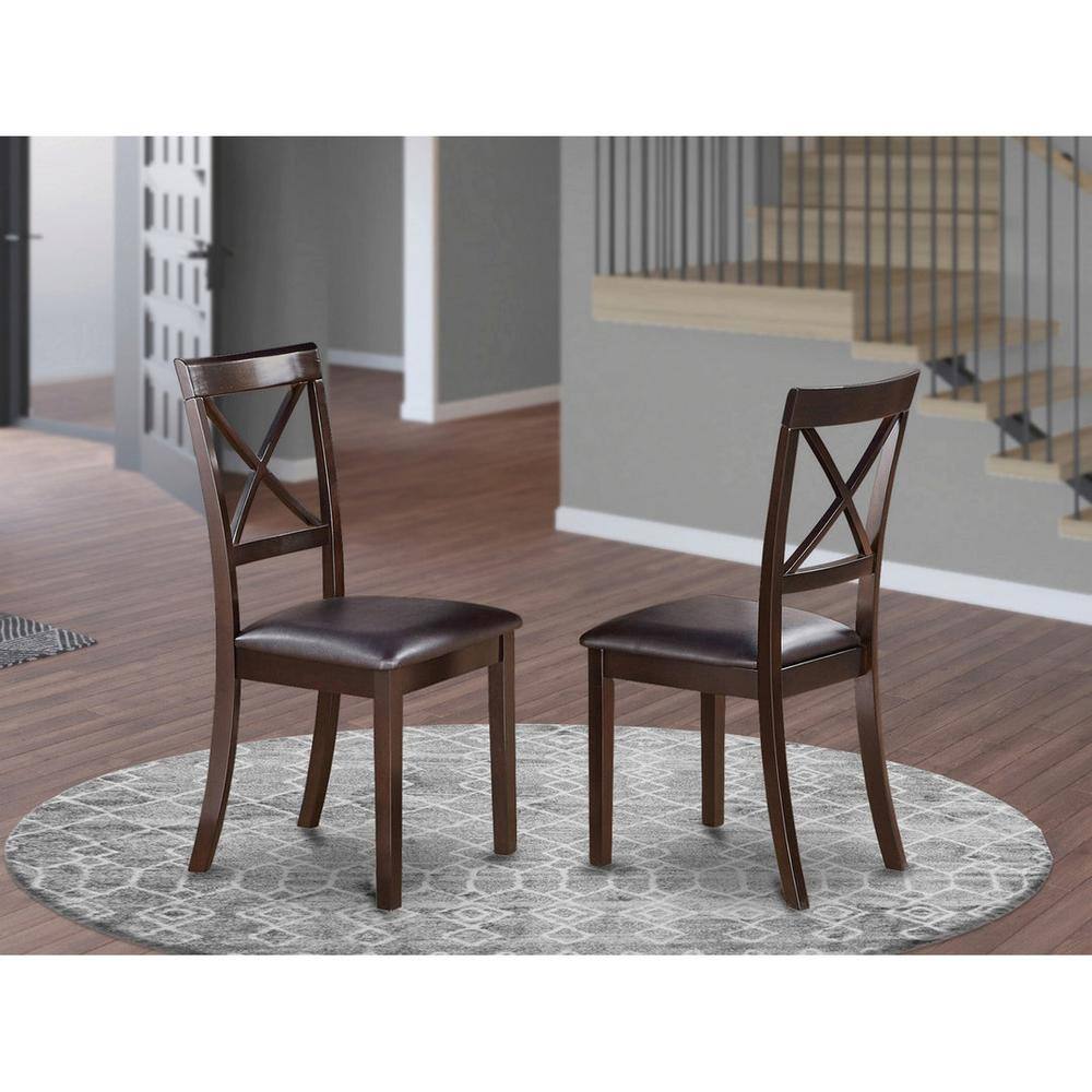 East West Furniture Cappuccino Faux Leather Upholstered Wooden Chairs ...
