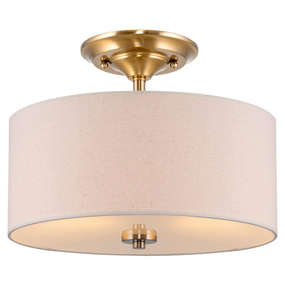 Kira Home Addison 13 in 60-Watt 2-Light Cool Brass Modern Semi-Flush ...