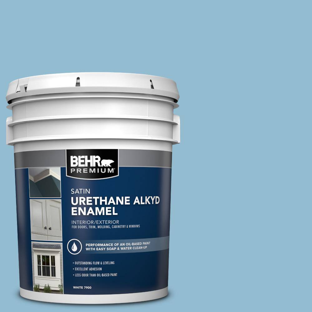 BEHR PREMIUM 5 gal. #S490-3 Reef Blue Urethane Alkyd Satin Enamel ...