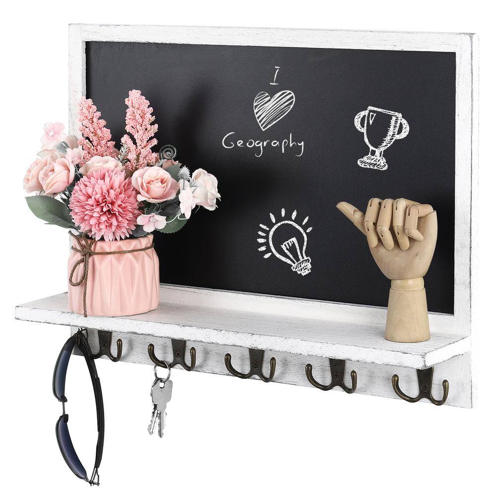 Oumilen Grey White Wood Wall Mounted Entryway Chalkboard Sign with ...