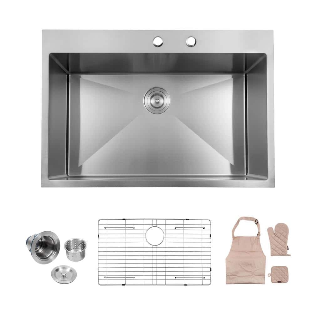 matrix decor 16-Gauge Stainless Steel 33 in. Single Bowl Drop-In ...