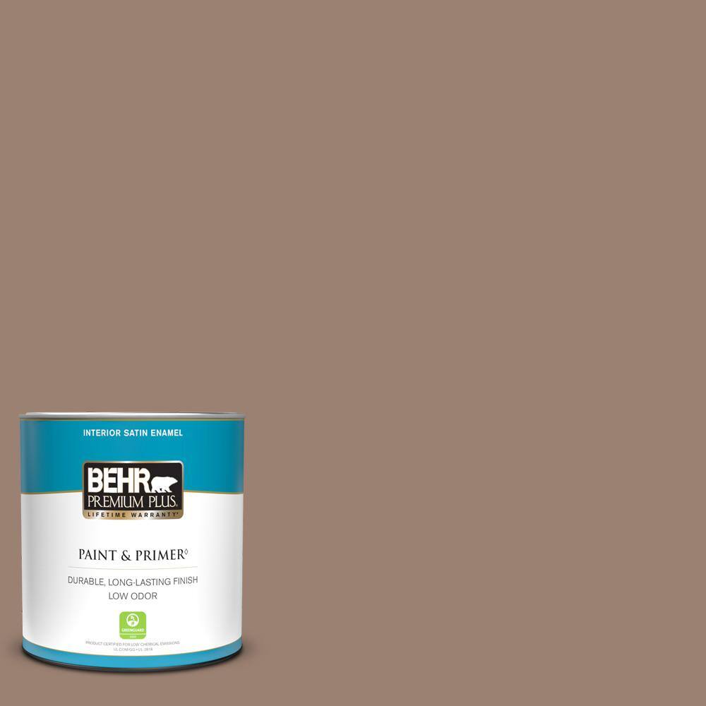 BEHR PREMIUM PLUS 1 qt. #N190-5 Frontier Brown Satin Enamel Low Odor ...