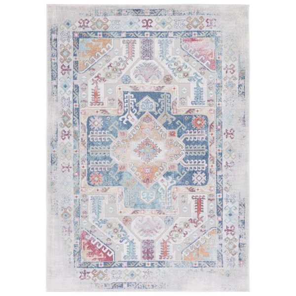 SAFAVIEH Cabana Navy/Aqua/Ivory 5 ft. x 8 ft. Aztec Medallion Indoor ...