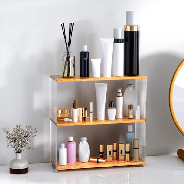 3-Tier Shelf Wood Acrylic Clear Side Modern Space Saving Coffee Station ...