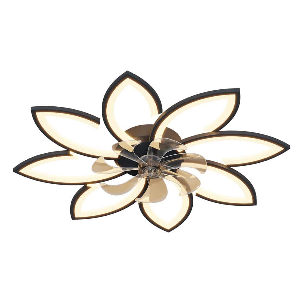 OLUZO 35 in. Indoor Black Bladeless Creative Flower Ceiling Fan With ...