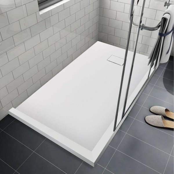 Transolid Trimslate 67 in. L x 35.5 in. W Corner Shower Pan Base with ...