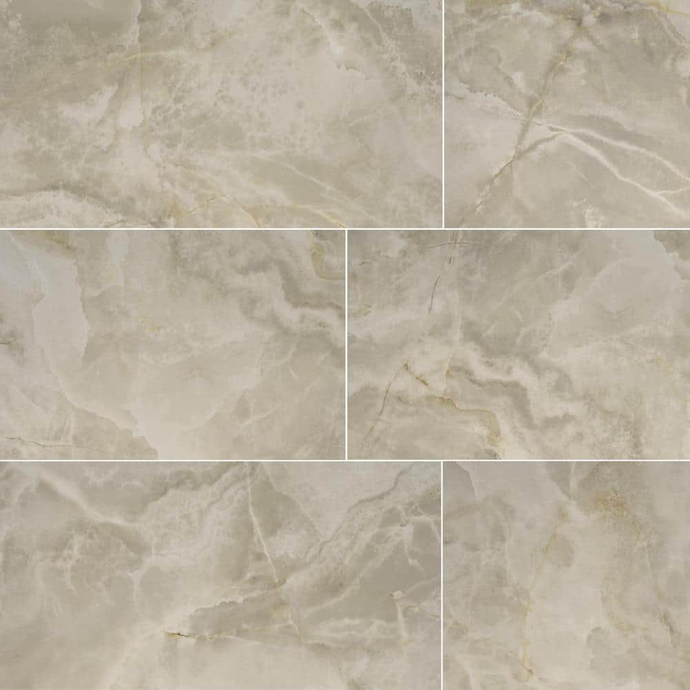MSI Take Home Tile Sample-Aura Almond 4 in. x 4 in. Polished Porcelain ...