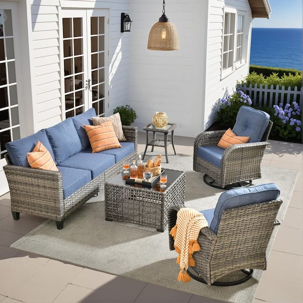Caodoc Vista Gray 5-Piece Wicker Outdoor Patio Lounge Chair with ...