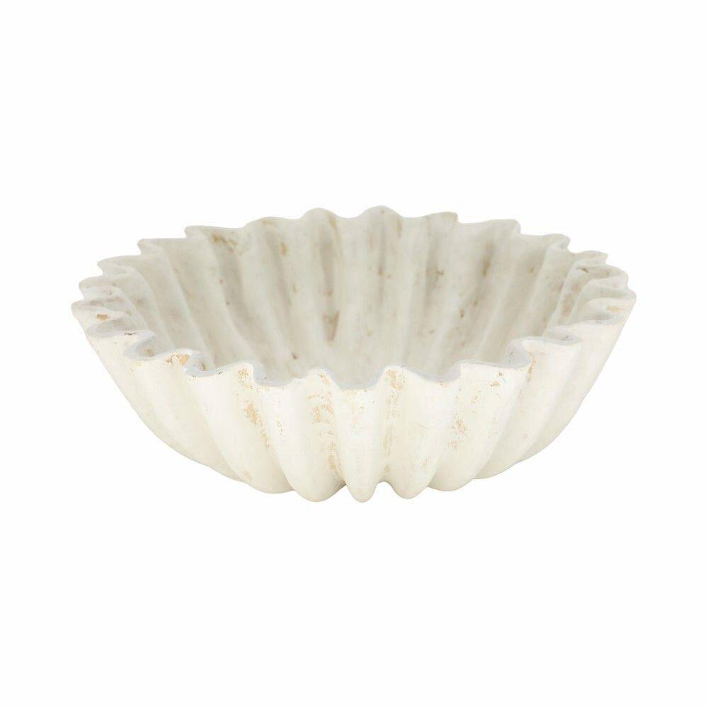 Liv & Skye Ivory 12.5 in. Ceramic Round Novelty Fluted Decorative Bowl ...