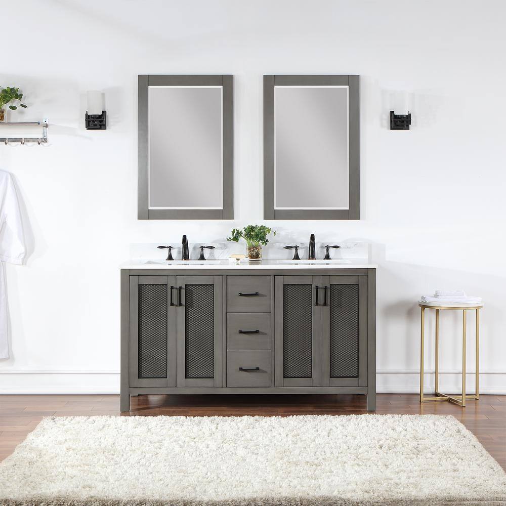 Altair Ivy 24 in. W x 36 in. H Rectangular Wood Framed Wall Bathroom Vanity Mirror in Gray Pine ...