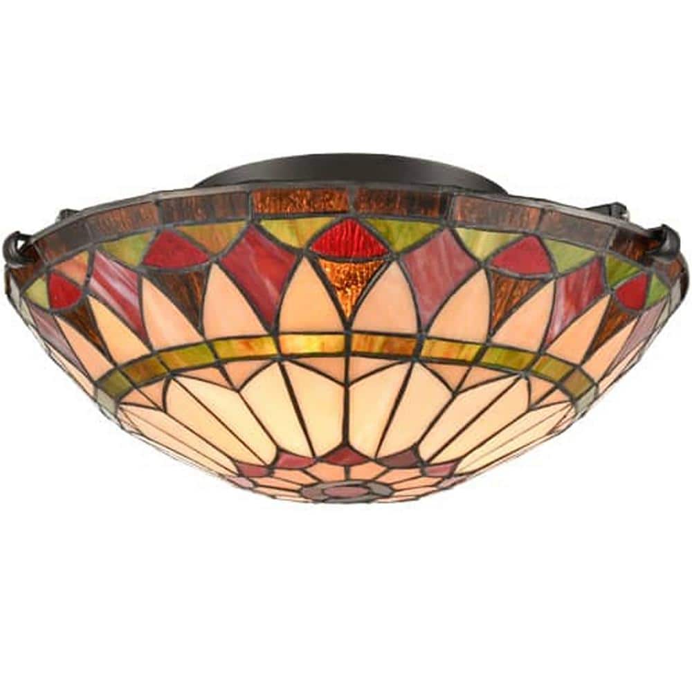 CLAXY 18 in. 3-Light Red Flush Mount with Decorative Glass Shade and No ...