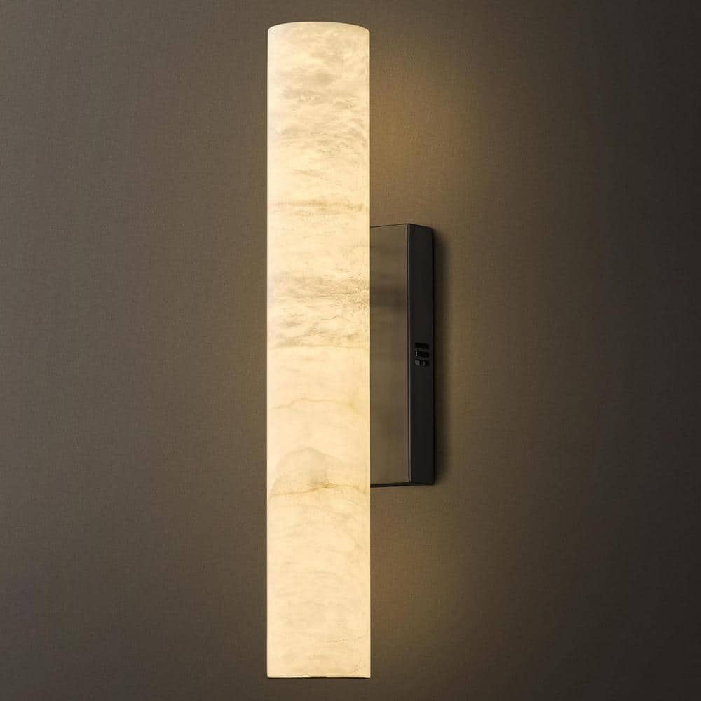 YUYI 1-Light 20" Modern Black LED Alabaster Wall Sconce, Cylinder ...