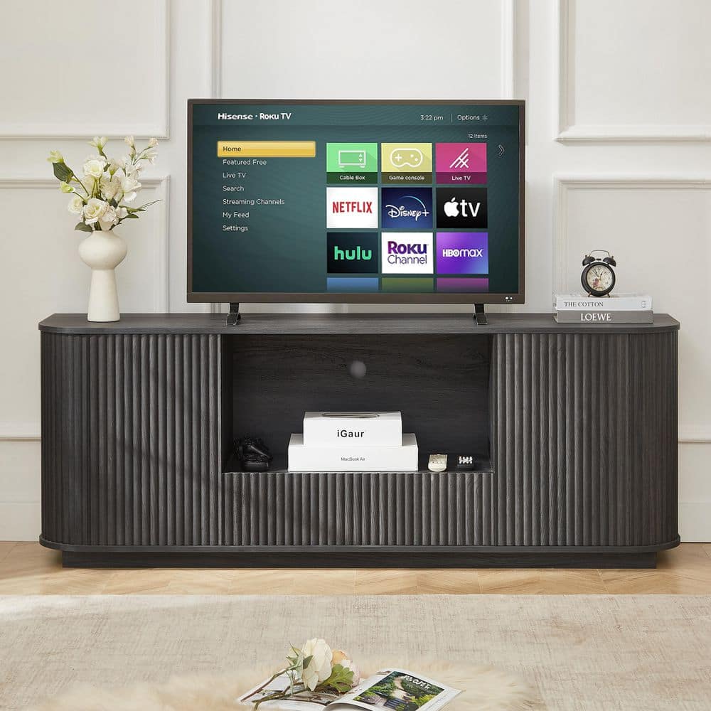 Noble House Hartwell 64 in. Black Wavy TV Stand Fits TVs up to 65 in ...