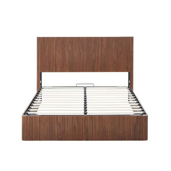 Boyel Living Walnut Wood Frame Queen Size Platform Bed Lift Up Storage ...