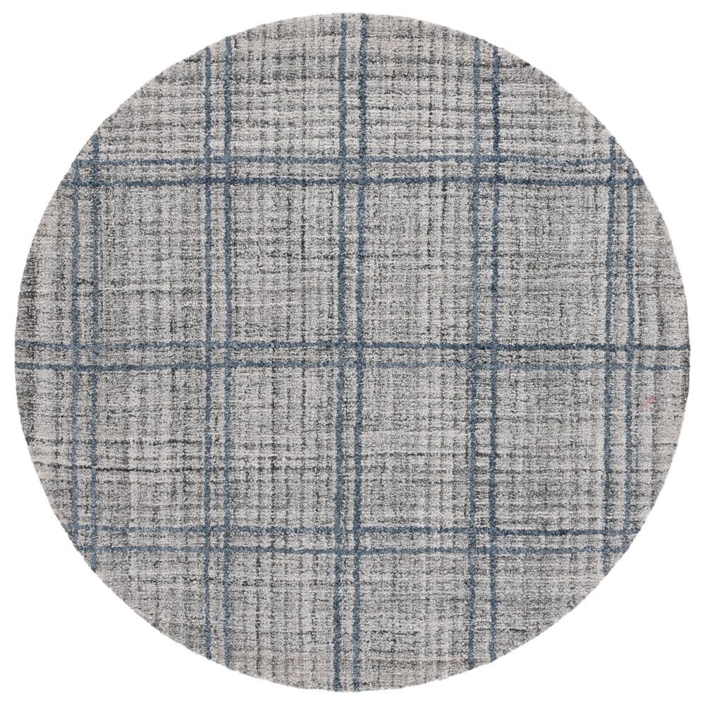 SAFAVIEH Abstract 6 ft. x 6 ft. Dark Gray Geometric Plaid Round Area ...