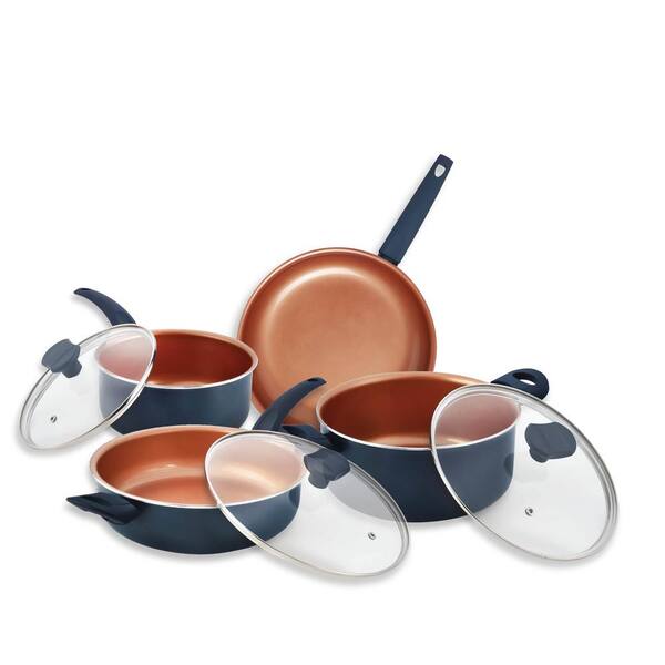IKO Copper Collection 16-Piece Copper Nonstick Cookware Set in Blue ...