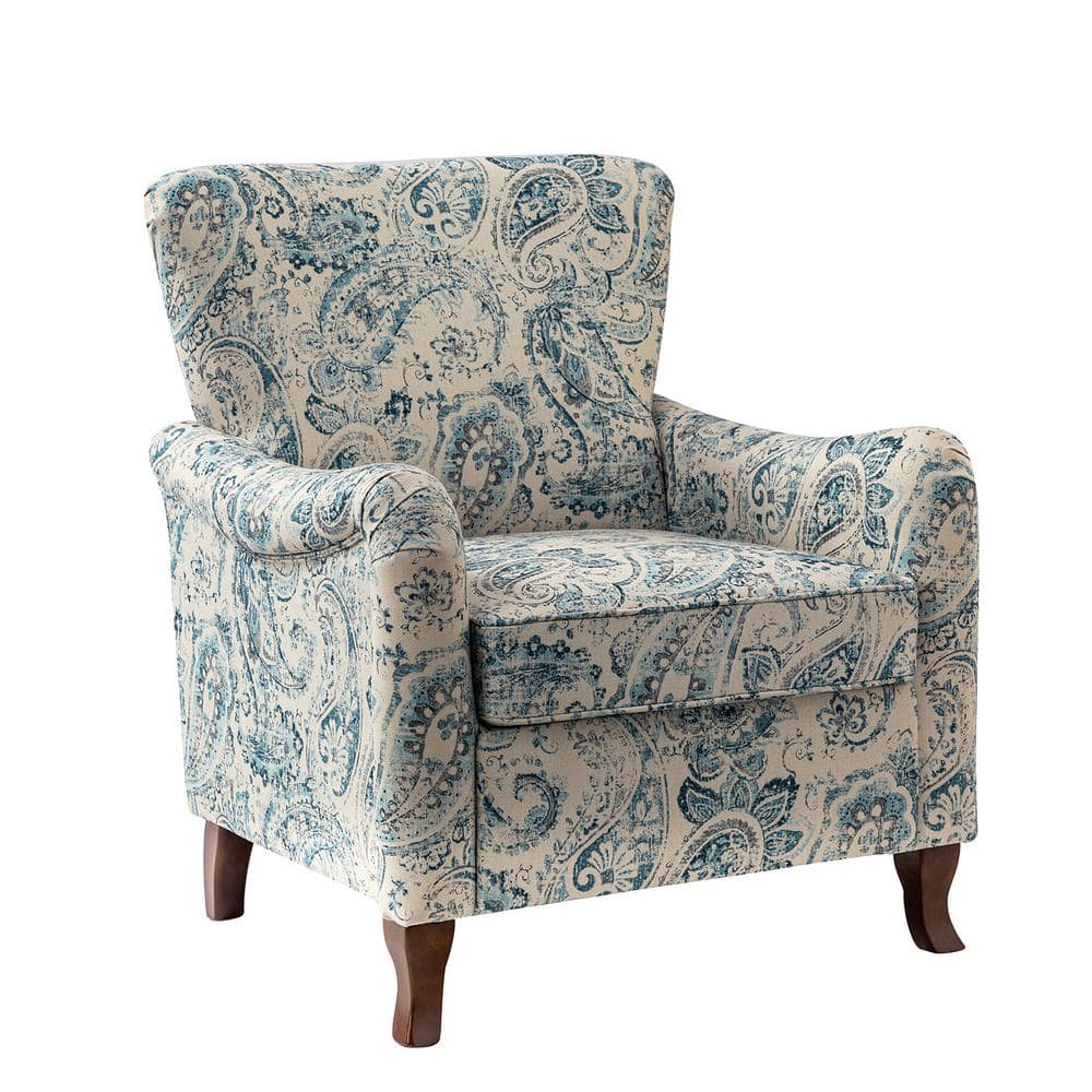 Blue floral wingback chair store