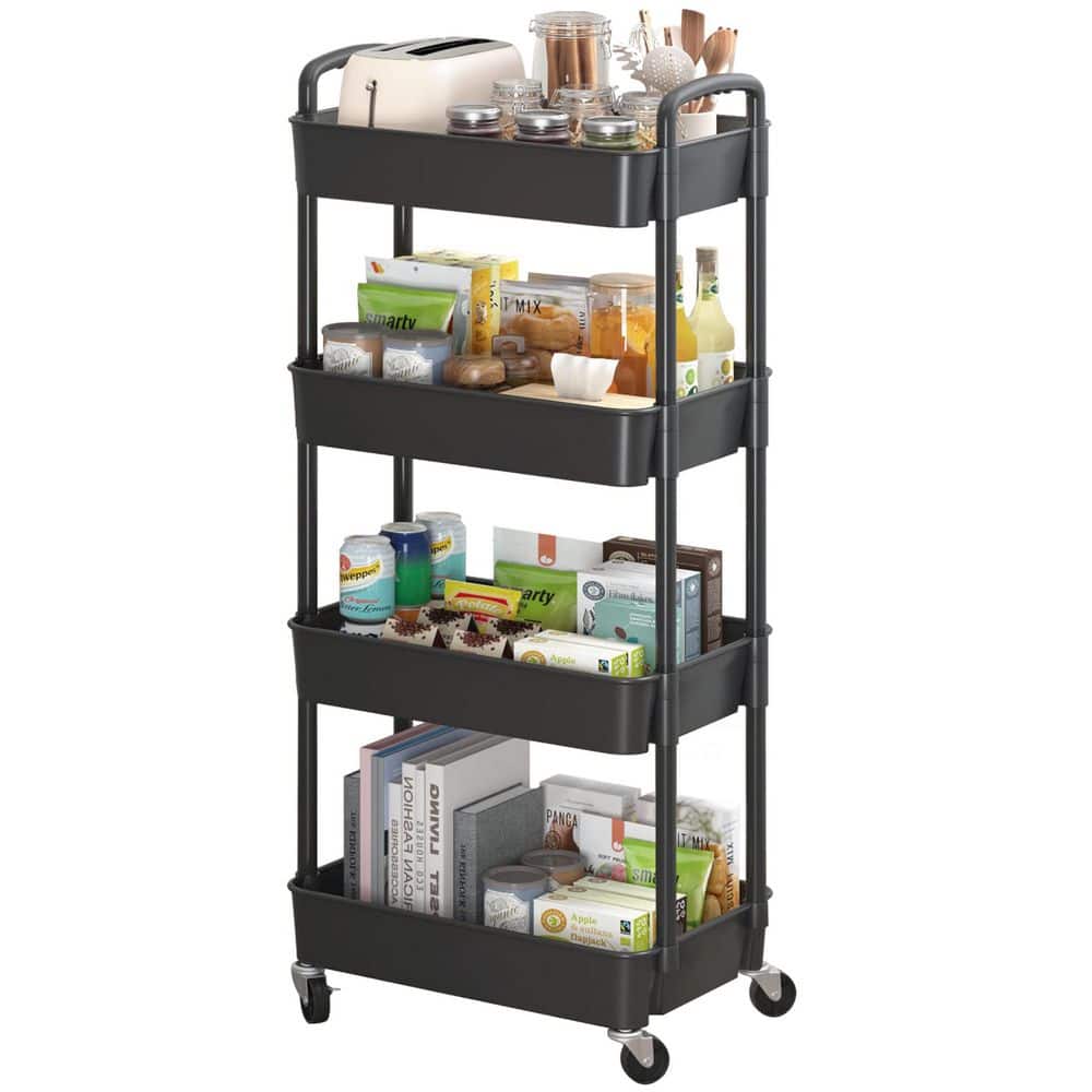 4-Tier Plastic -Wheeled Storage Utility Cart in Black ZCart007 - The ...