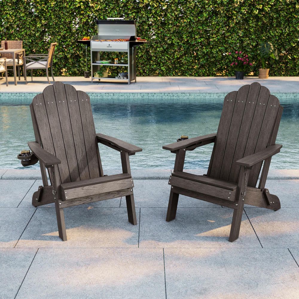 Sonkuki All-Weather Patio Folding Adirondack Chair HDPE Frame Lawn ...