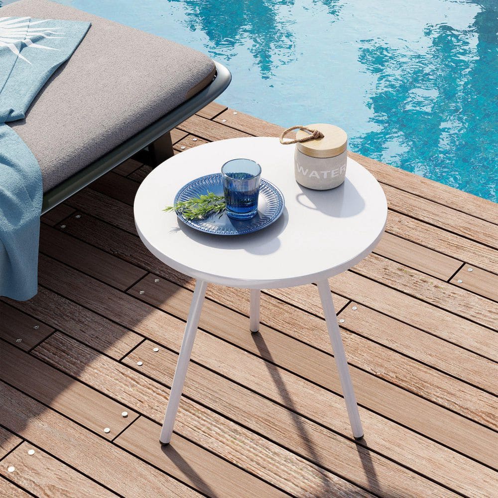 Pellebant White Round Anti-Rust Metal Outdoor Side Table PB-TB015WHT ...