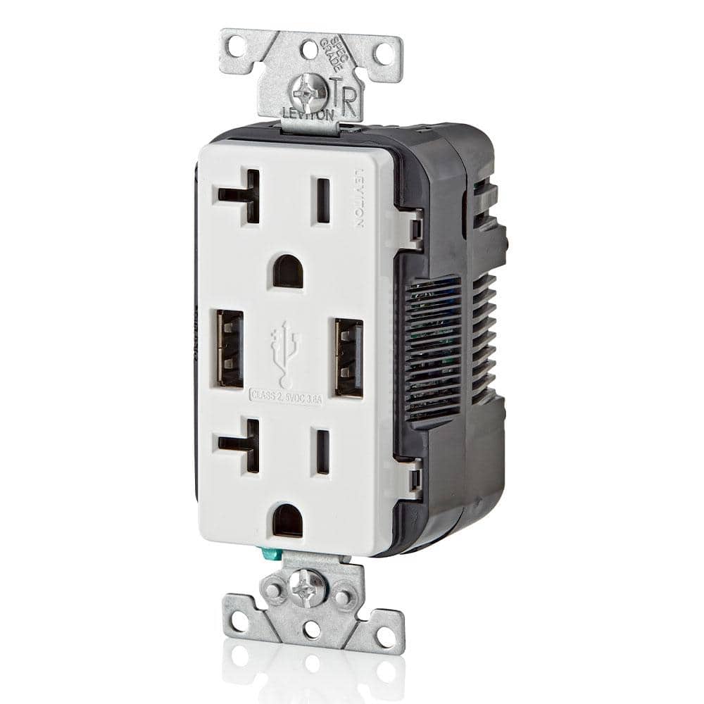 Leviton Decora 20 Amp 125-Volt Combination Duplex Outlet and USB Outlet ...