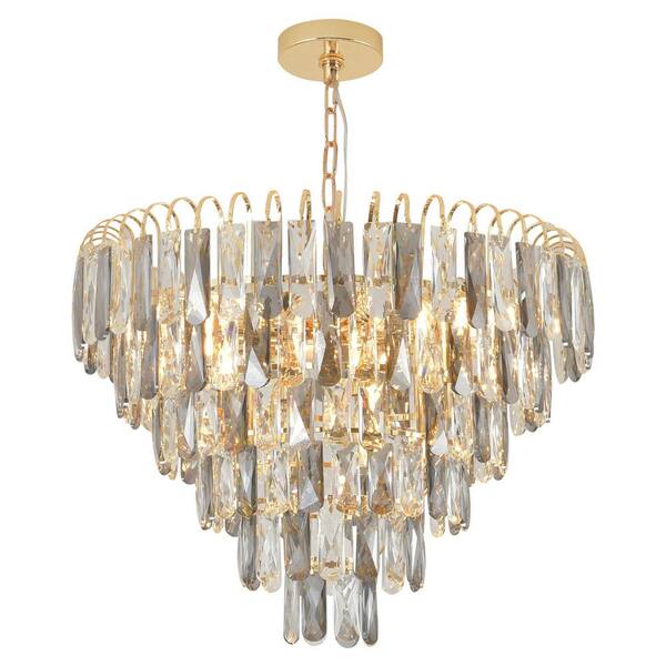 40-Watt 10 Light Golden Pendant Light with Crystal K9 Shade Adjustable ...