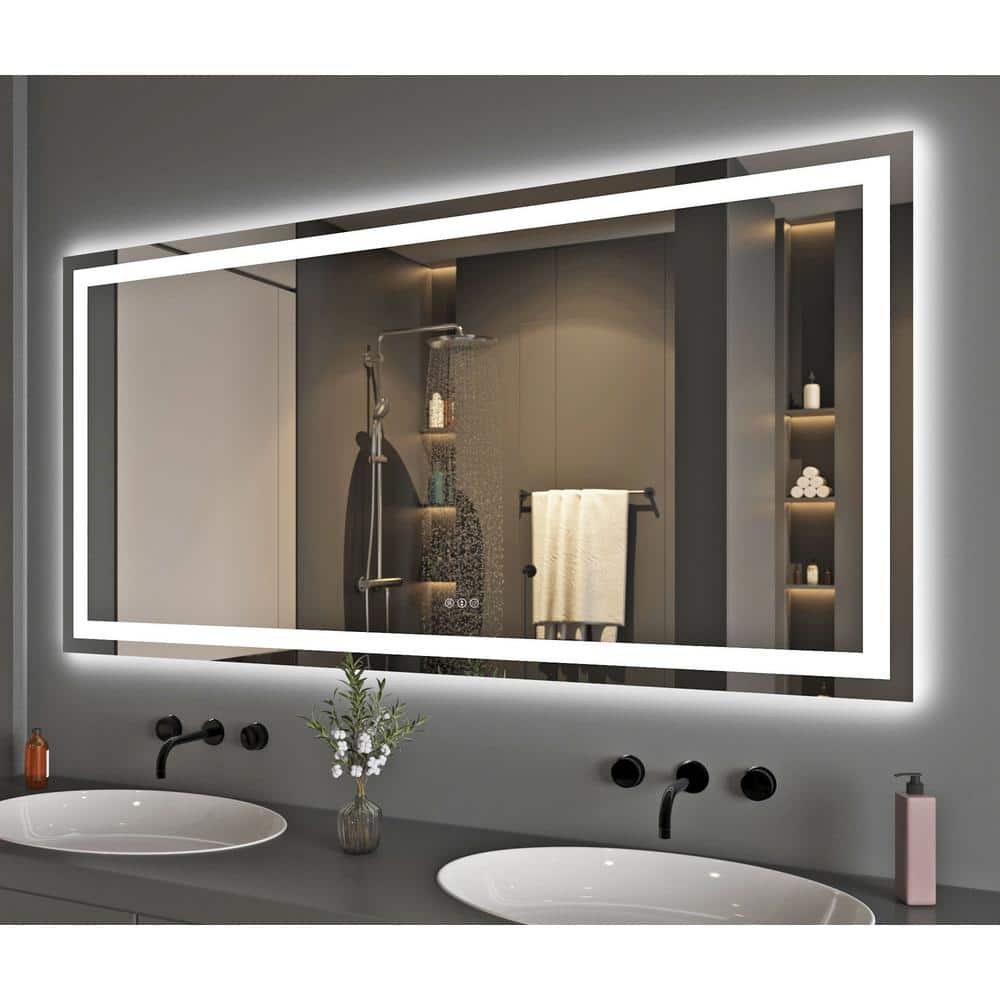 Hpeytaire 72 in. W x 36 in. H Large Rectangular Frameless Double ...