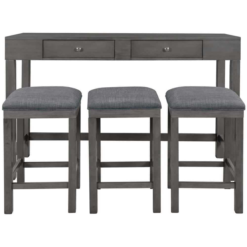 4-Pieces Rectangle Wood Top Distressed Gray Bar Table Set CCWF194539AAD ...