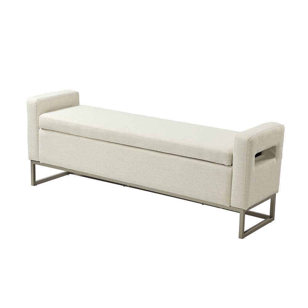 ARTFUL LIVING DESIGN Justo Wide Linen Storage Bench with Metal Legs 59. ...