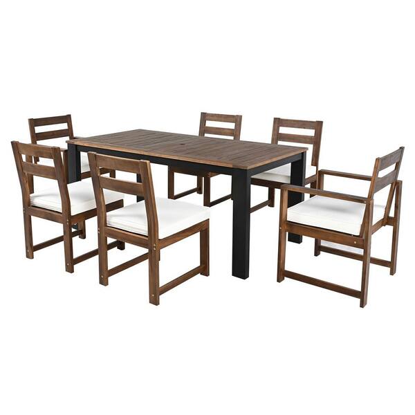 Mocha 7-Piece Wood Outdoor Dining Set for 6, Patio Dining Set with ...