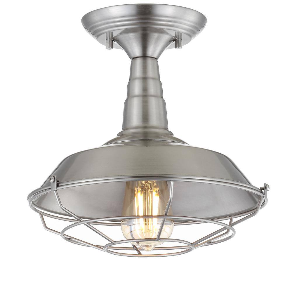 JONATHAN Y Gabe Brushed Nickel 10.2 in. Metal LED Semi-Flushmount ...