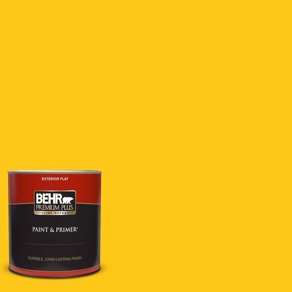 BEHR PREMIUM PLUS 1 qt. #P300-7 Unmellow Yellow Flat Exterior Paint ...