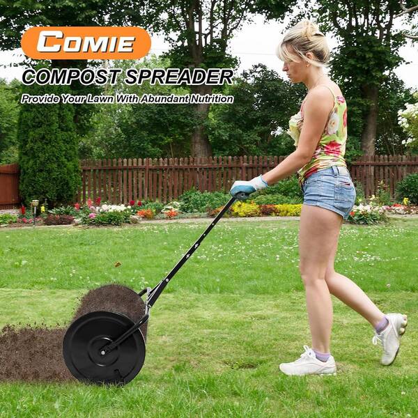 VIWAT 24 in.Compost Peat Moss Spreader Heavy Duty Metal Mesh Spreader with Adjustable Handle in Black TP0510BK The Home Depot