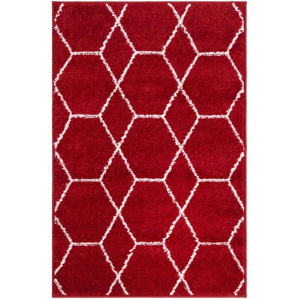 StyleWell Trellis Frieze Red Doormat 2 ft. x 3 ft. Geometric Area Rug ...
