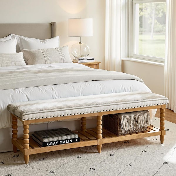 JAYDEN CREATION Juana 58 in. Tan Bench with Open Storage BEXL1522-TAN ...