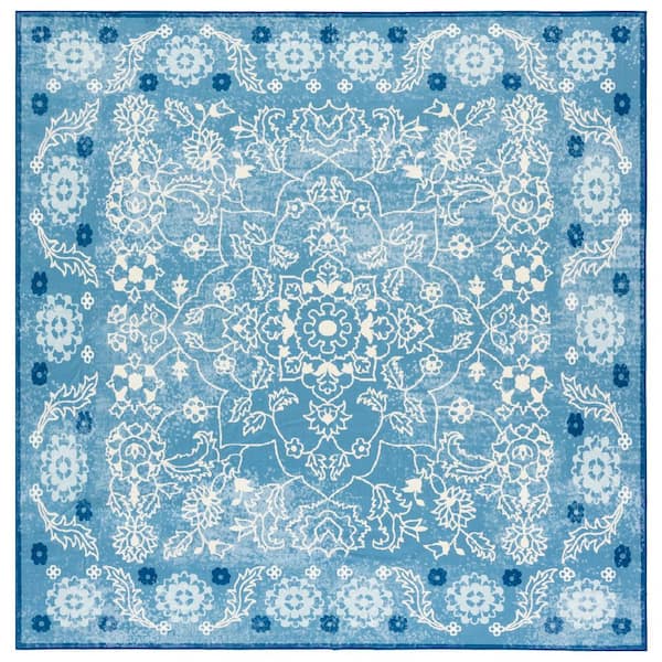 SAFAVIEH Martha Stewart Washable Blue/Beige 6 ft. x 6 ft. Machine ...