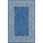 Unique Loom Outdoor Floral Border Azure Blue 4 ft. x 6 ft. Area Rug ...