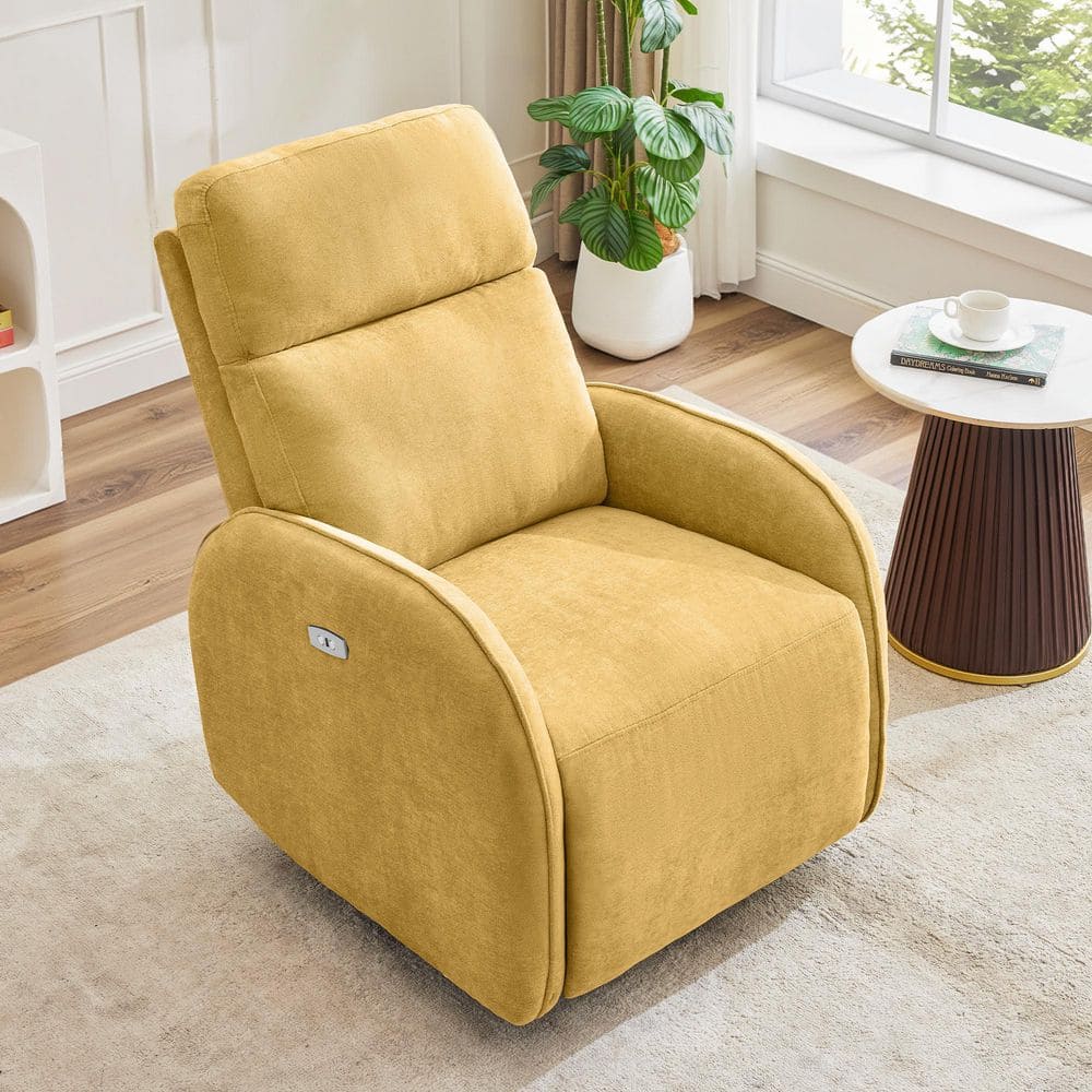 JEAREY Chenille Gold 3-Position Swivel Power Nursery Recliner with USB ...
