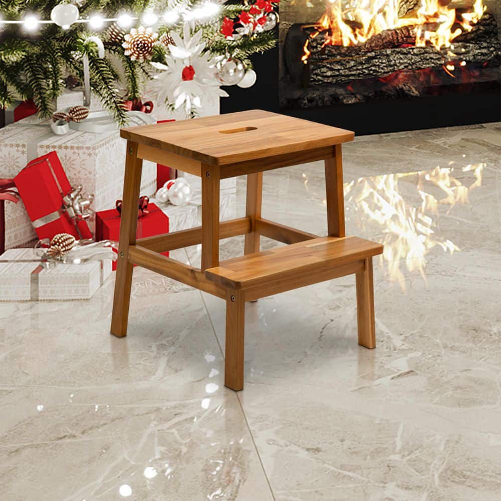 Tunearary Acacia Wood 2 Steps Garden Stool for Outdoor Kitchen ...