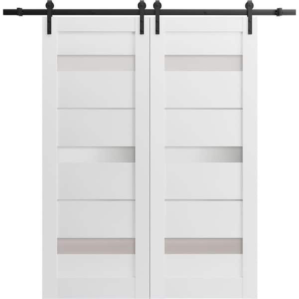 Sartodoors 42 in. x 96 in. 1 Panel Frosted Glass Chocolate Ash Wood ...