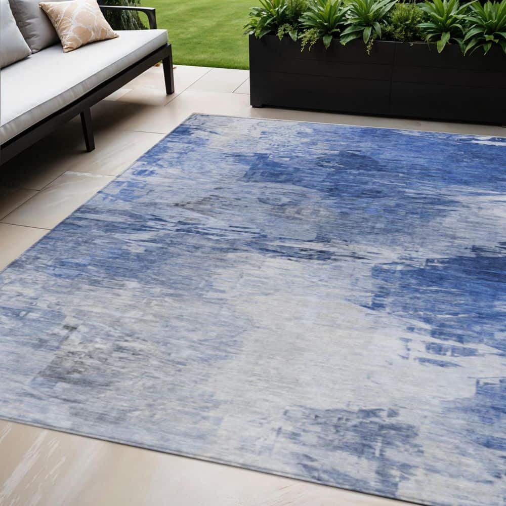 HomeRoots Denim Blue, Sky Blue 5 ft. x 8 ft. Woven Abstract Polyester ...