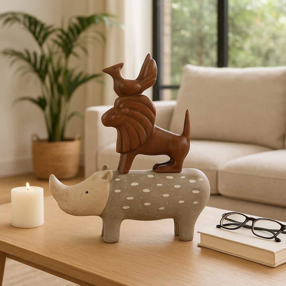 Liv & Skye Multi-Colored 8 in. x 9 in. Resin Rhino Animal Pyramid ...