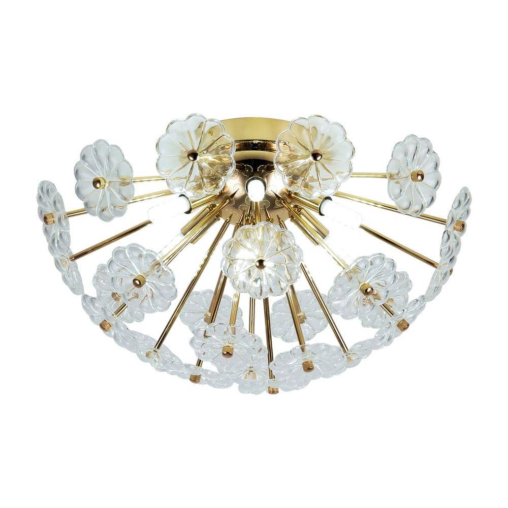 Jushua 19.7 in. 6-Light Golden Flush Mount Ceiling Light, Crystal ...