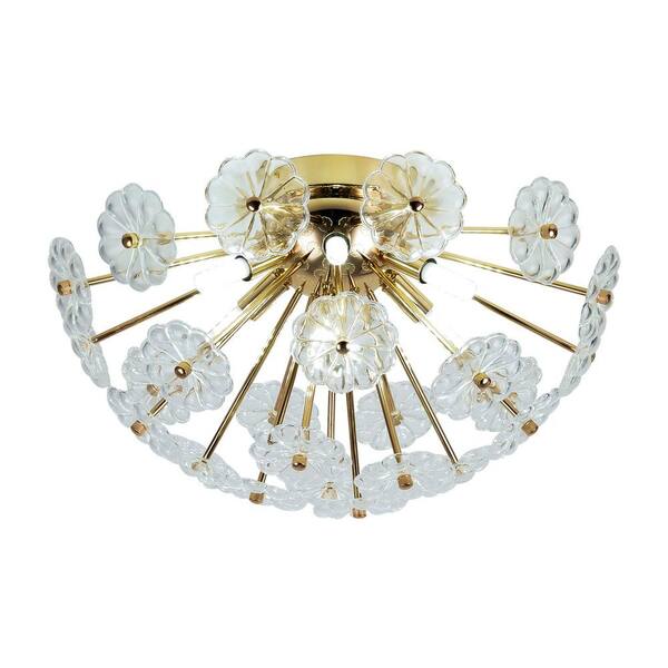 Jushua 19.7 in. 6-Light Golden Flush Mount Ceiling Light, Crystal ...